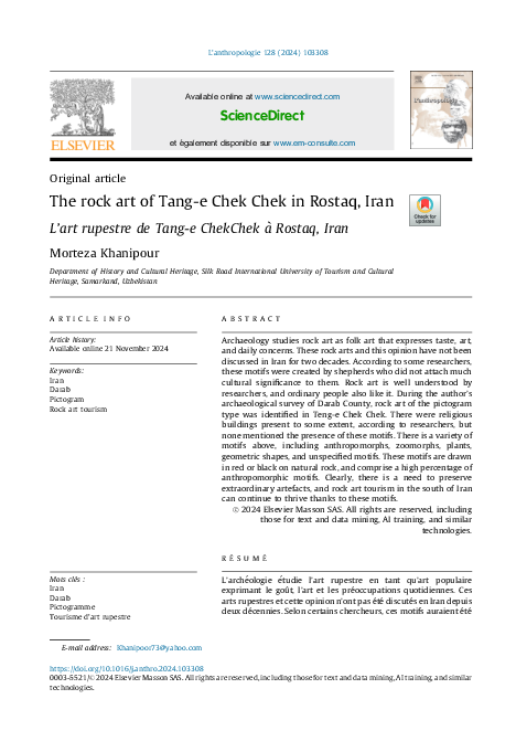 (PDF) The rock art of Tang-e Chek Chek in Rostaq, Iran L'art rupestre ...