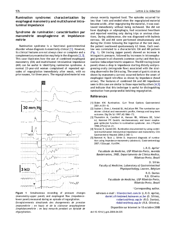 (PDF) Rumination syndrome: characterization by esophageal manometry and multichannel ...