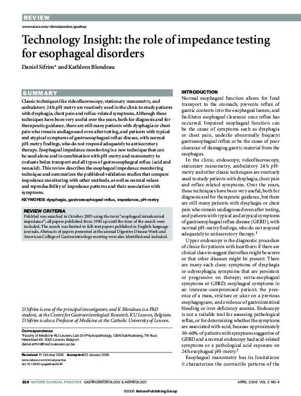 (PDF) Technology Insight: the role of impedance testing for esophageal ...