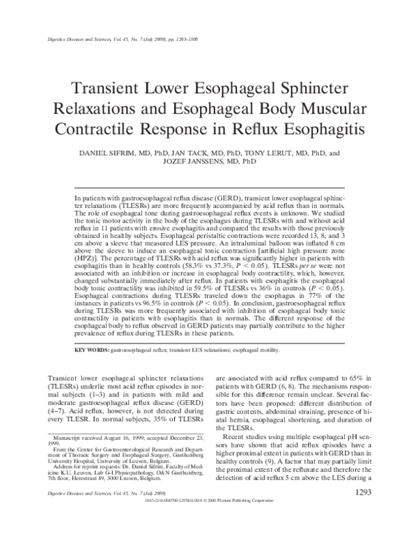 (PDF) Transient Lower Esophageal Sphincter Relaxations and Esophageal ...
