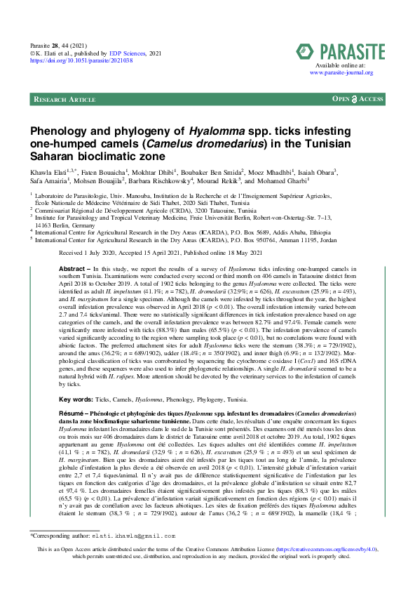Phenology and phylogeny of Hyalomma spp. ticks infesting one-humped ...