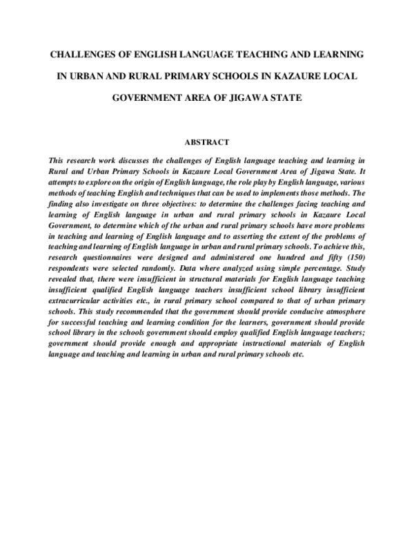 (PDF) CHALLENGES OF ENGLISH LANGUAGE TEACHING AND LEARNING IN URBAN AND ...