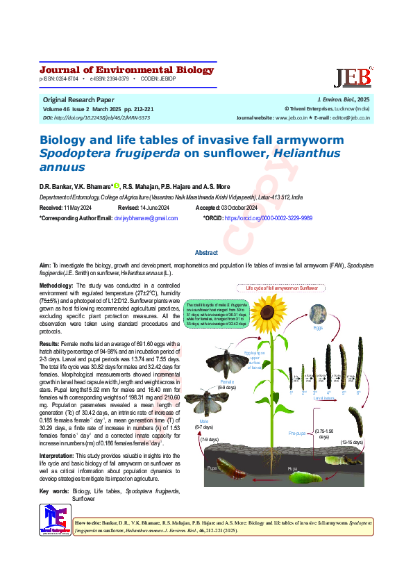 (PDF) Biology and life tables of invasive fall armyworm Spodoptera frugiperda on sunflower ...