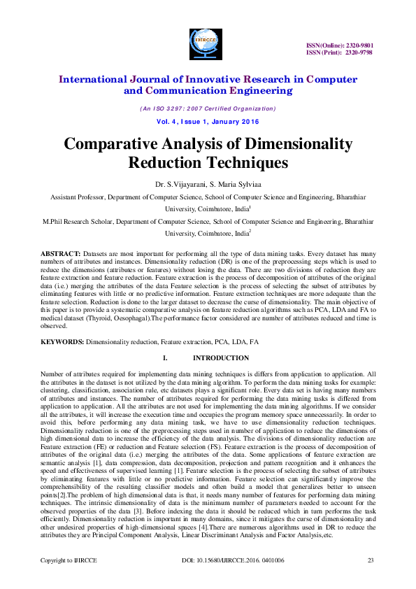 (PDF) Comparative Analysis of Dimensionality Reduction Techniques