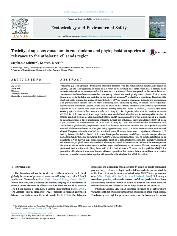 (PDF) Toxicity of aqueous vanadium to zooplankton and phytoplankton ...