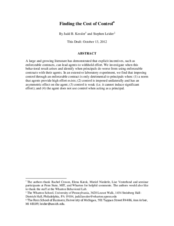 (PDF) Finding the Cost of Control