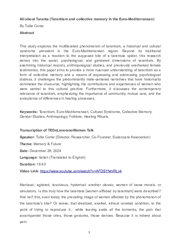(PDF) All about Taranta (Tarantism and collective memory in the Euro ...