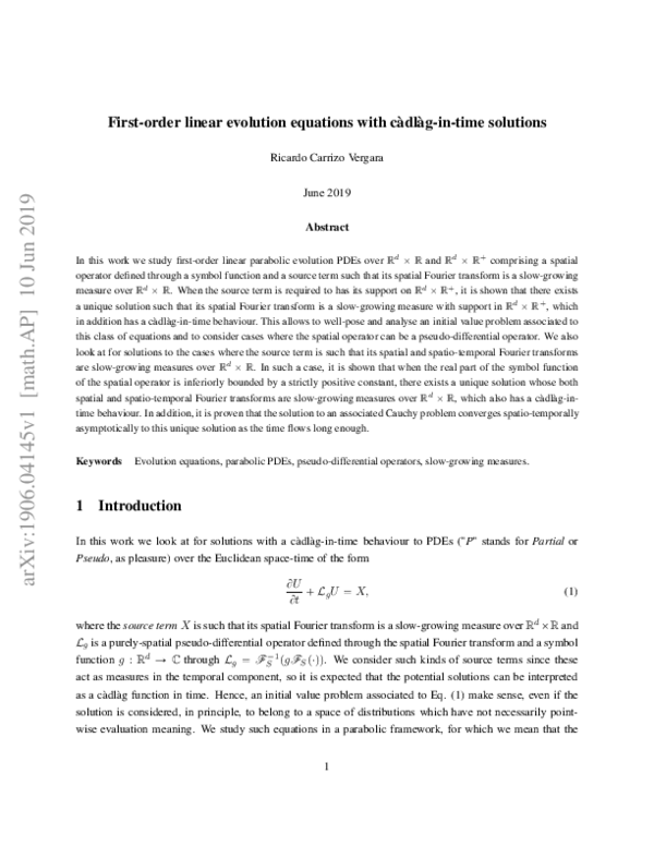 (PDF) First-order linear evolution equations with c\`adl\`ag-in-time ...