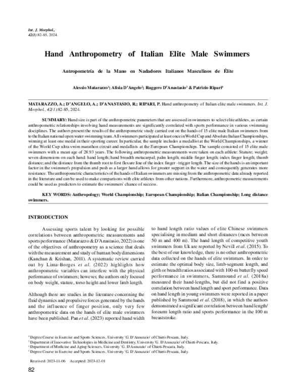 (PDF) Hand Anthropometry of Italian Elite Male Swimmers