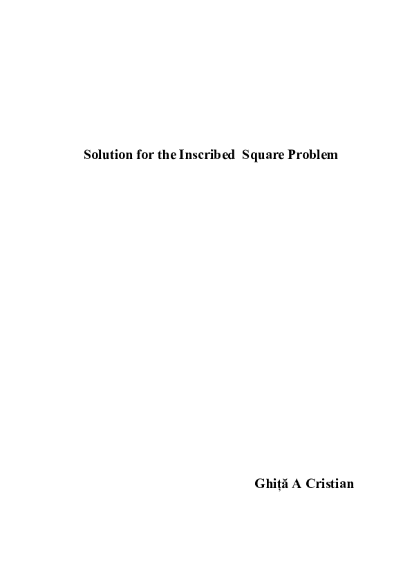 (PDF) Interesting analytical nature of the inscribed square problem
