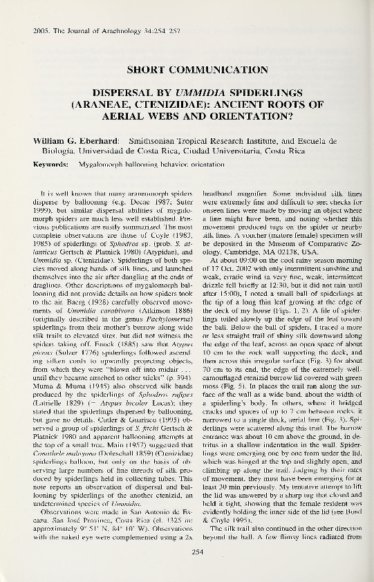 (PDF) Dispersal by Ummidia Spiderlings (Araneae, Ctenizidae): Ancient ...