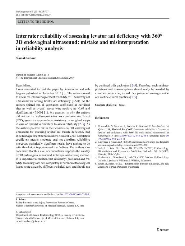 (PDF) Interrater reliability of assessing levator ani deficiency with 360° 3D endovaginal ultrasound