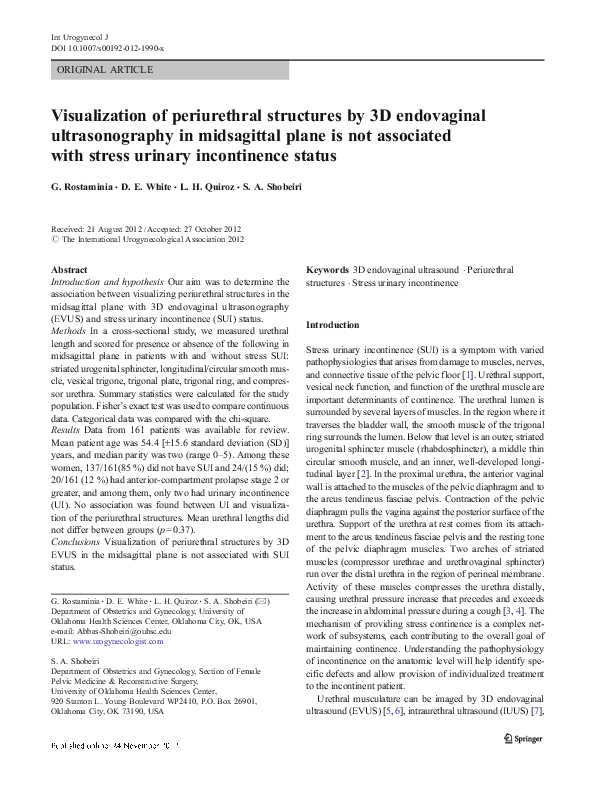 (PDF) Visualization of periurethral structures by 3D endovaginal ...