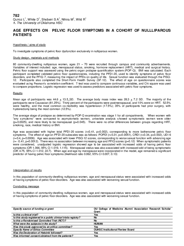 (PDF) Age Effects on Pelvic Floor Symptoms in a Cohort of Nulliparous ...
