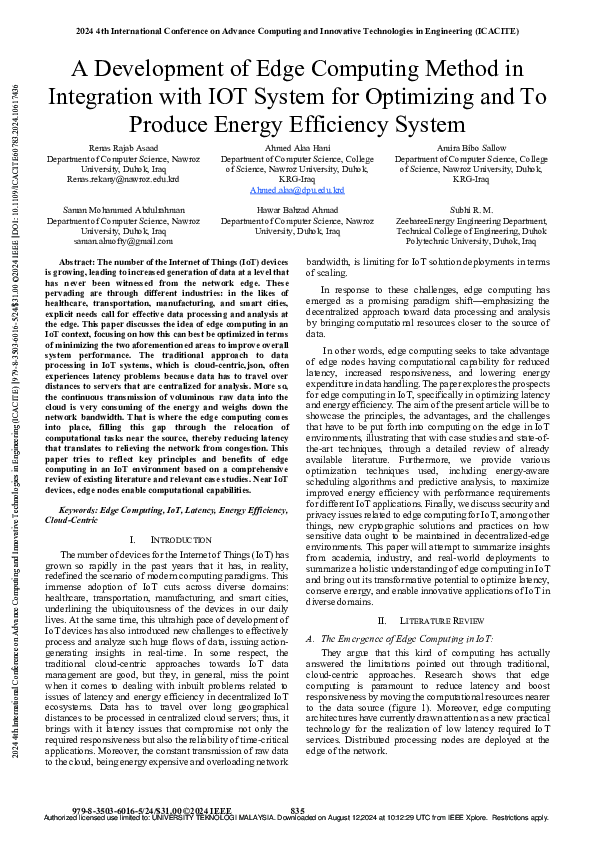 Pdf A Development Of Edge Computing Method In Integration With Iot System For Optimizing And