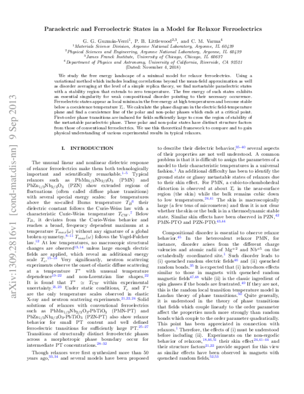 (PDF) Paraelectric and ferroelectric states in a model for relaxor ...