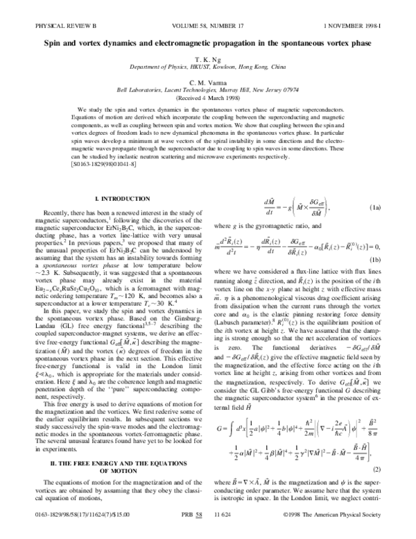 (PDF) Spin and vortex dynamics and electromagnetic propagation in the spontaneous vortex phase