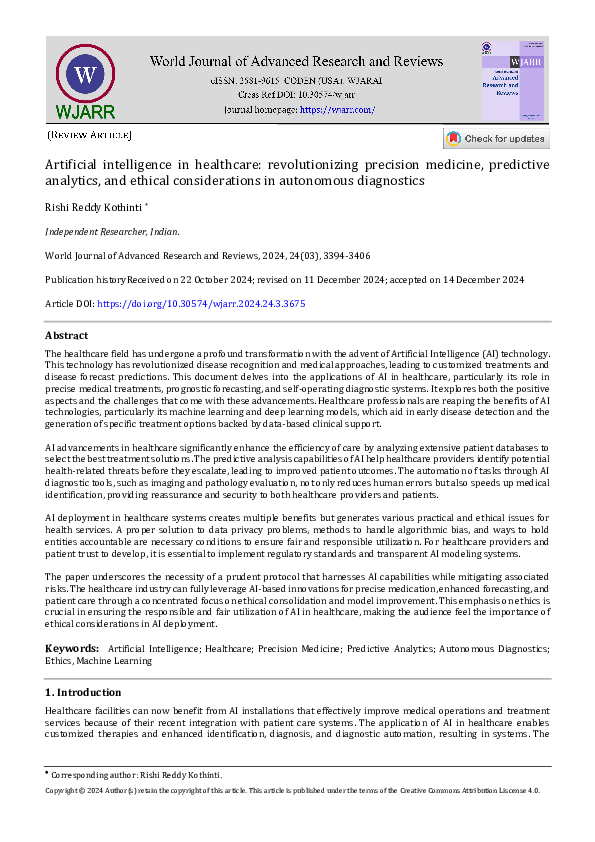 (PDF) Artificial intelligence in healthcare: revolutionizing precision medicine, predictive ...