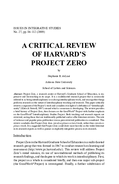 (PDF) A Critical Review of Harvard's Project Zero