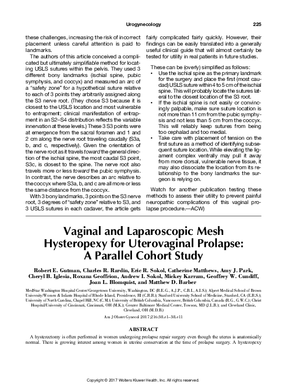 (PDF) Vaginal and Laparoscopic Mesh Hysteropexy for Uterovaginal ...