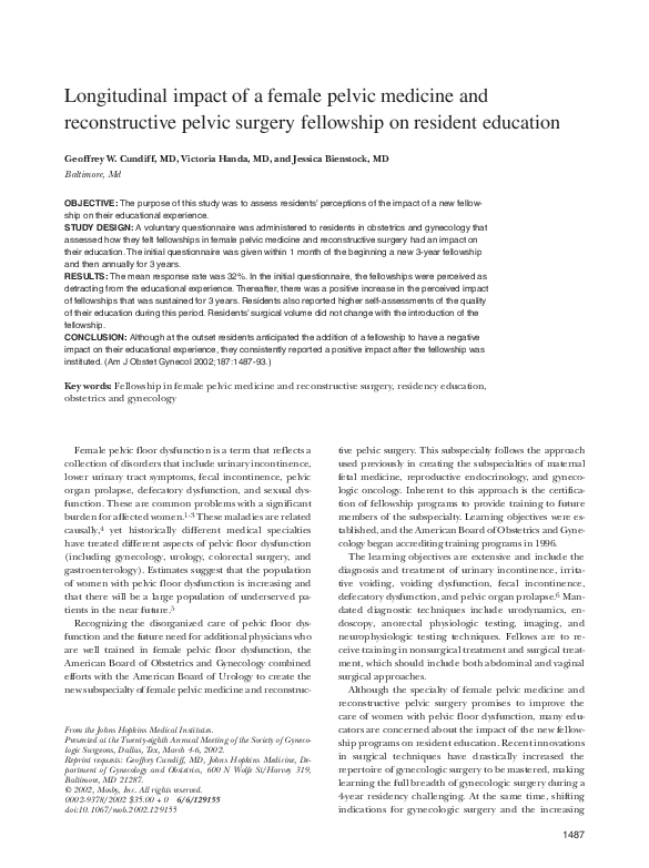 (PDF) Longitudinal impact of a female pelvic medicine and ...