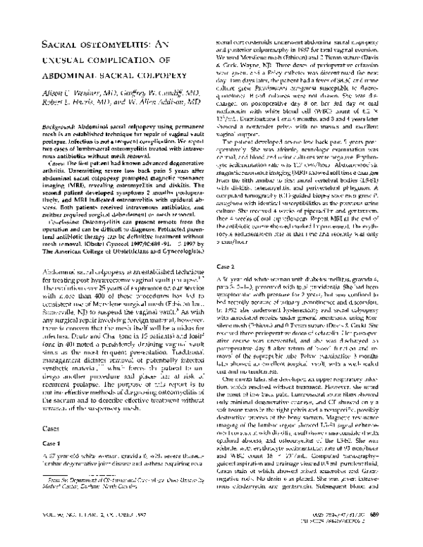 (PDF) Sacral osteomyelitis: an unusual complication of abdominal sacral ...