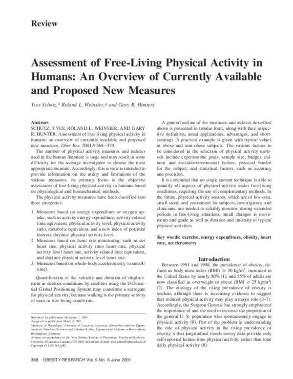 (PDF) Assessment of Free‐Living Physical Activity in Humans: An ...