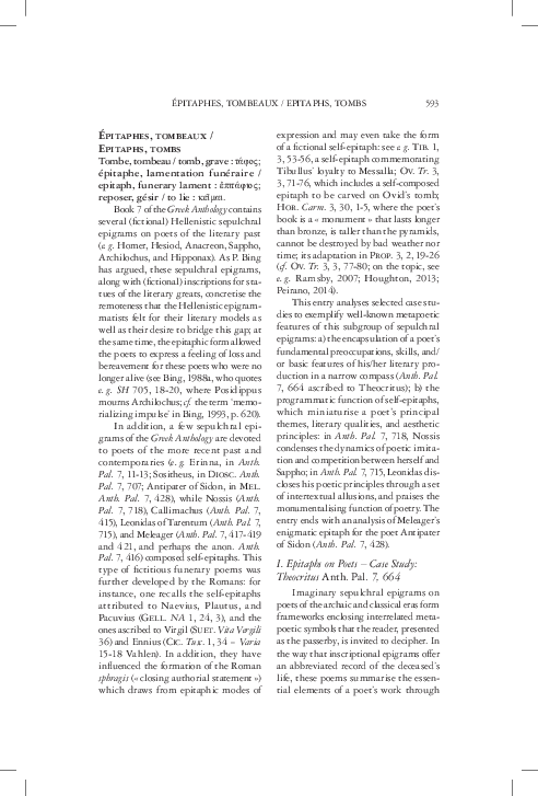 (PDF) Metapoetic Use of Epitaphs, in Dictionnaire des images du ...