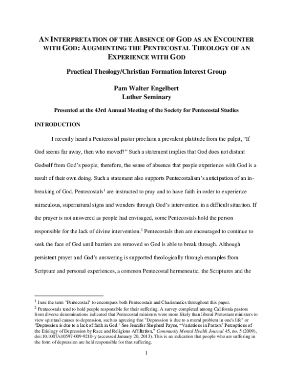 (PDF) An Interpretation of the Absence of God as an Encounter with God ...