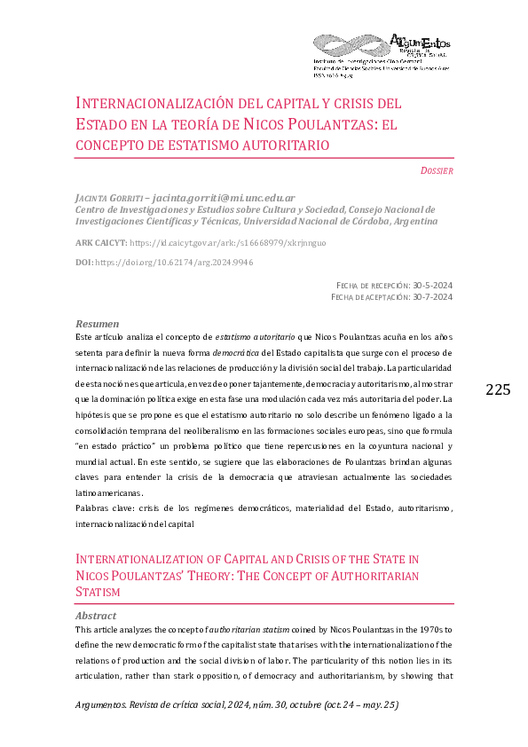 (PDF) Internacionalización del capital y crisis del Estado en la teoría de Nicos Poulantzas. El ...