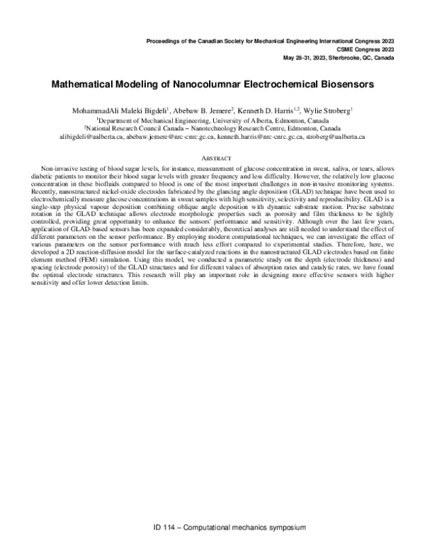 (PDF) Mathematical modeling of nanocolumnar electrochemical biosensors