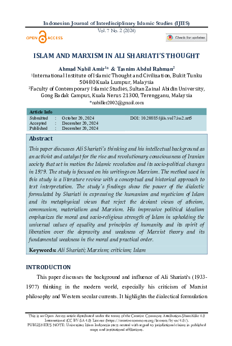 (PDF) Islam and Marxism in Ali Shariati’s Thought