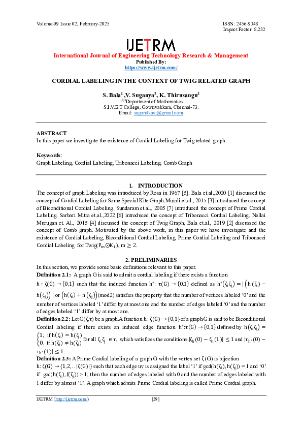 (PDF) CORDIAL LABELING IN THE CONTEXT OF TWIG RELATED GRAPH