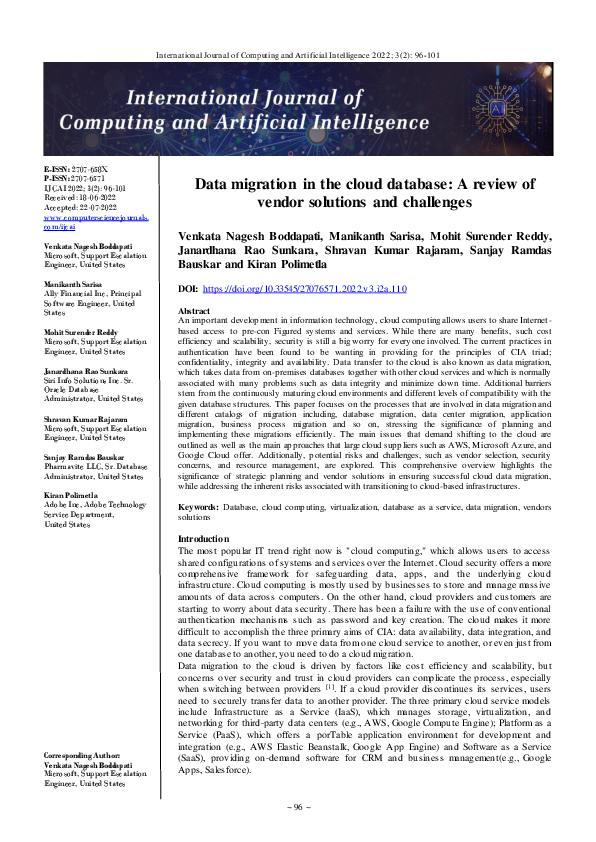 (PDF) Data migration in the cloud database: A review of vendor solutions and challenges