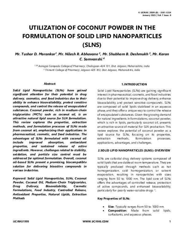 (PDF) UTILIZATION OF COCONUT POWDER IN THE FORMULATION OF SOLID LIPID ...