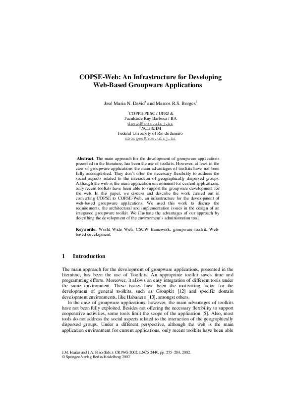 (PDF) COPSE-Web: An Infrastructure for Developing Web-Based Groupware Applications
