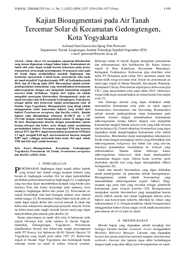 (PDF) Kajian Bioaugmentasi pada Air Tanah Tercemar Solar di Kecamatan ...