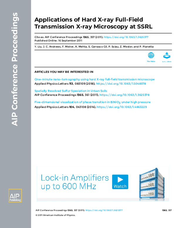 (PDF) Applications of Hard X‐ray Full‐Field Transmission X‐ray Microscopy at SSRL