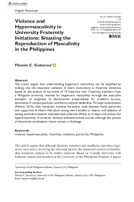(PDF) Violence and Hypermasculinity in University Fraternity Initiations: Situating the ...