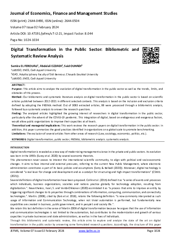 (PDF) Digital Transformation in the Public Sector: Bibliometric and Systematic Review Analysis