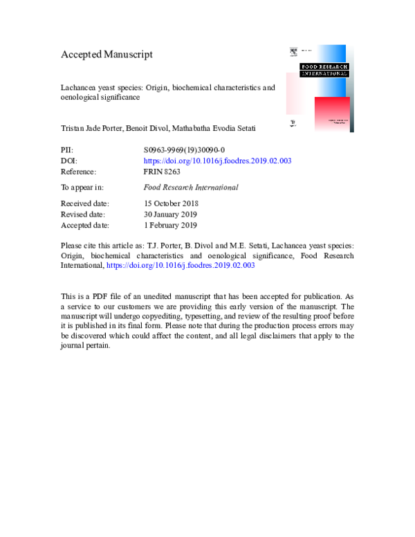 (PDF) Lachancea yeast species: Origin, biochemical characteristics and ...