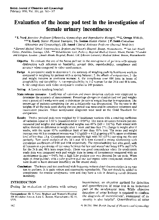 Evaluation of the home pad test in the investigation of female urinary ...