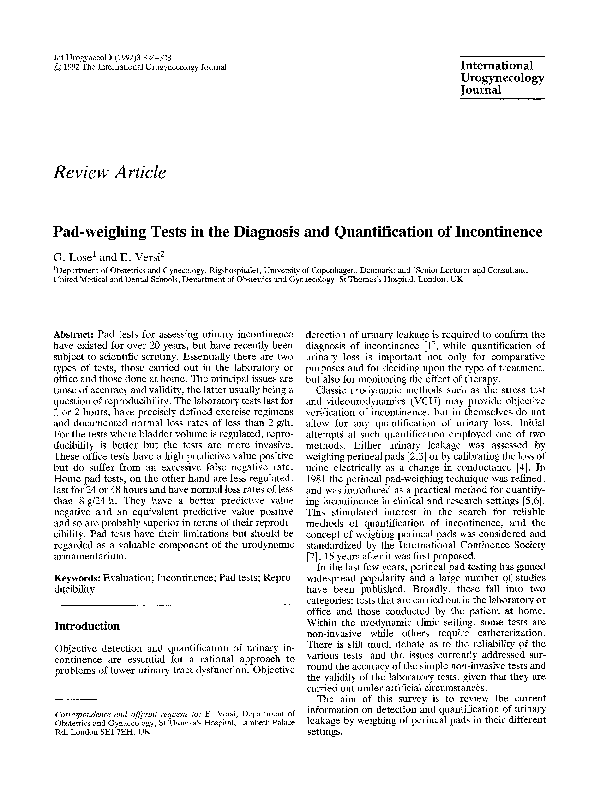 (PDF) Pad-weighing tests in the diagnosis and quantification of ...