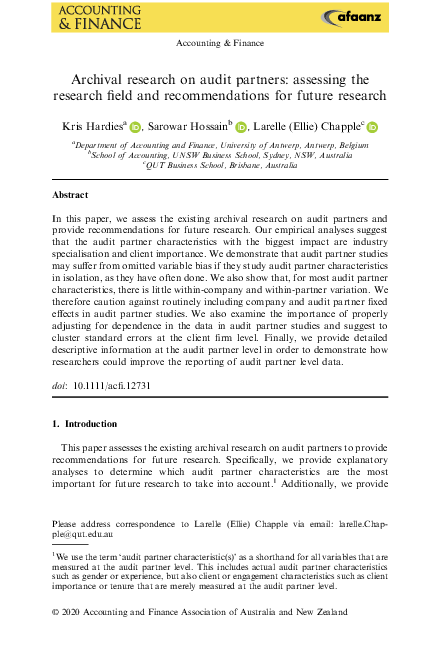 (PDF) Archival research on audit partners: assessing the research field ...