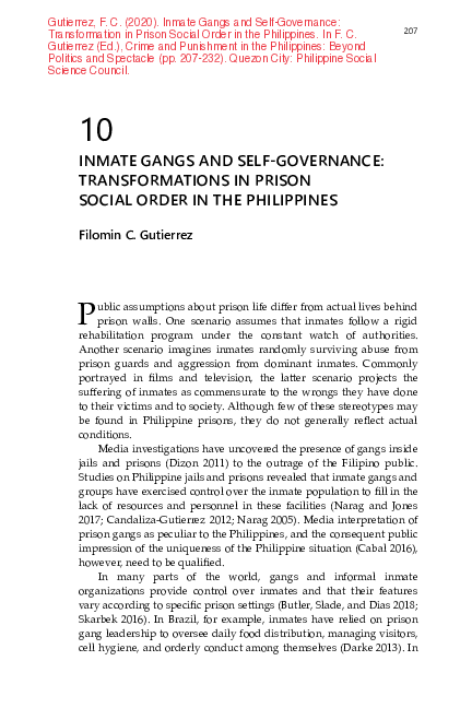 (PDF) INMATE GANGS AND SELF-GOVERNANCE: TRANSFORMATIONS IN PRISON ...