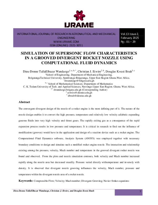 (PDF) SIMULATION OF SUPERSONIC FLOW CHARACTERISTICS IN A GROOVED DIVERGENT ROCKET NOZZLE USING ...