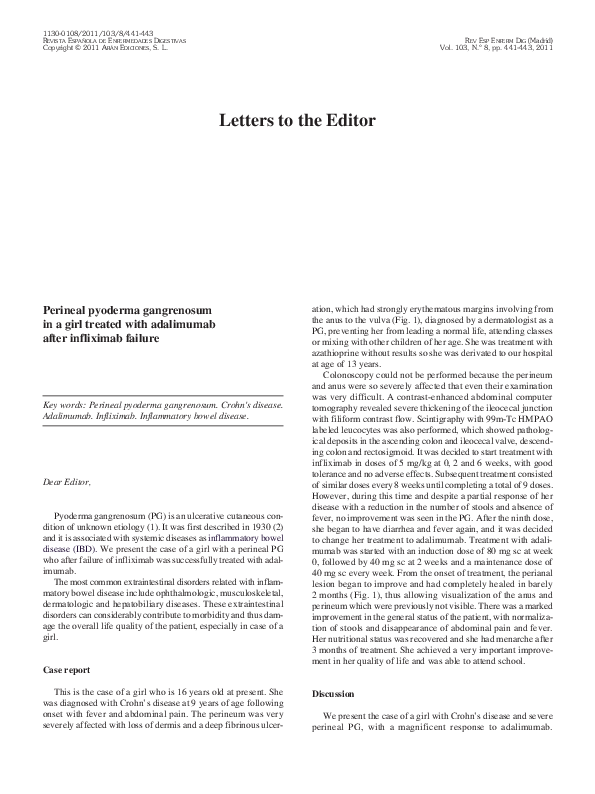 (PDF) Perineal pyoderma gangrenosum in a girl treated with adalimumab after infliximab failure