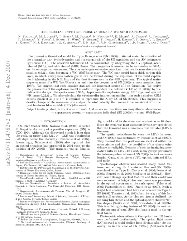 (PDF) The Peculiar Type Ib Supernova 2006jc: A WC Star Explosion