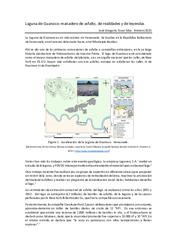 (PDF) Laguna de Guanoco: manadero de asfalto, de realidades y de leyendas