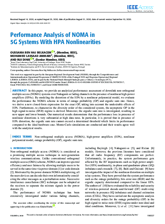 (PDF) Performance Analysis of NOMA in 5G Systems With HPA Nonlinearities